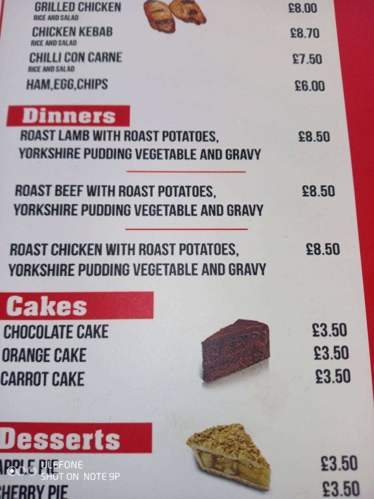 Menu at Mo's Cafe, Tiptree