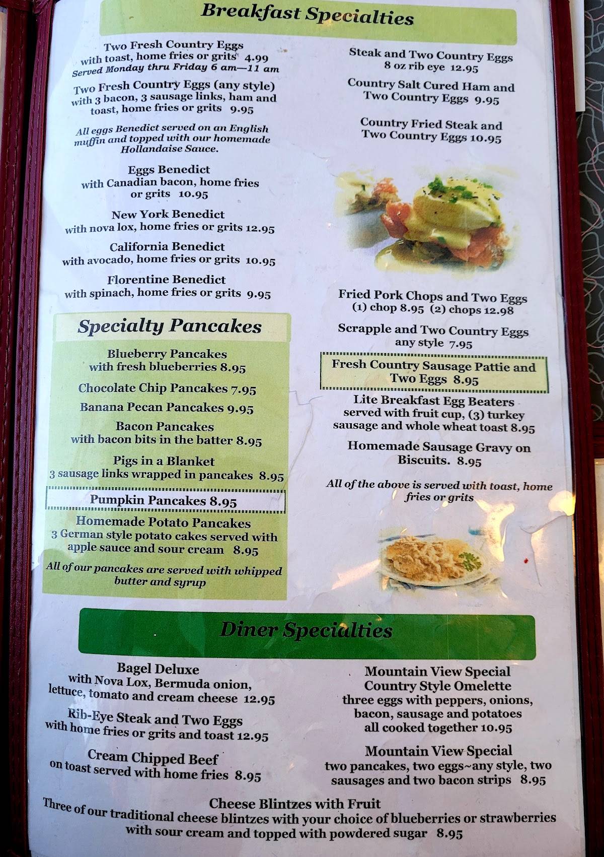 Menu at Mountain View Diner fast food, Frederick