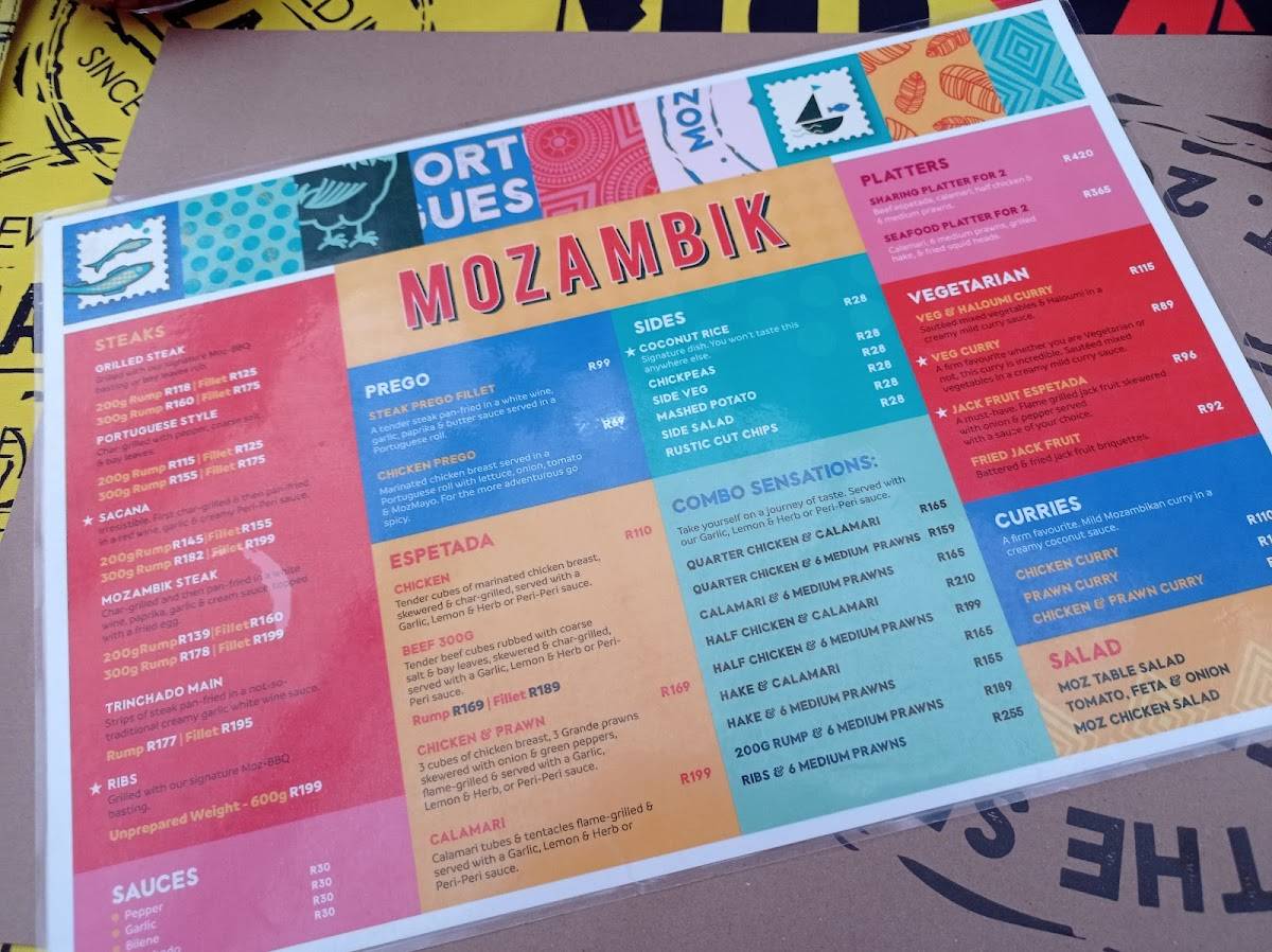 Menu at Mozambik Linksfield restaurant, Johannesburg, 110 Cnr of Club