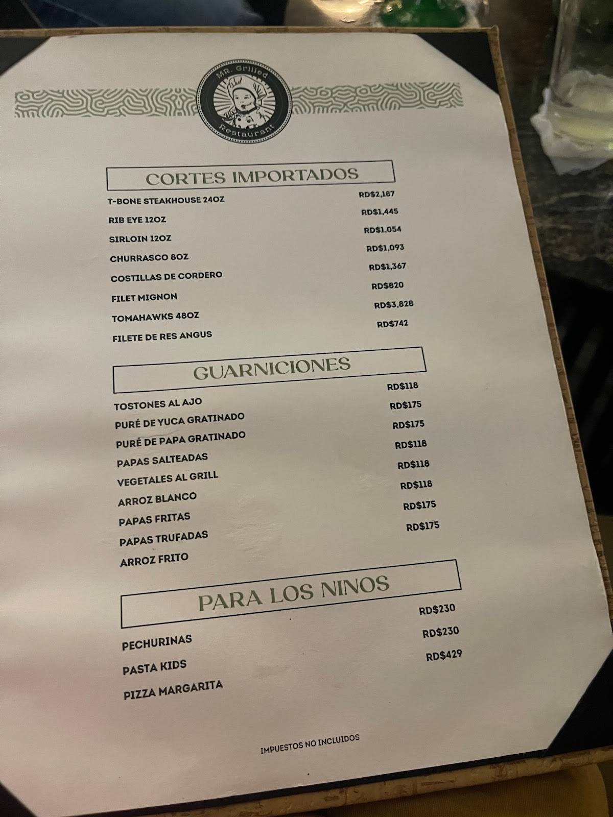 Menu at Mr Grilled restaurant, Santo Domingo