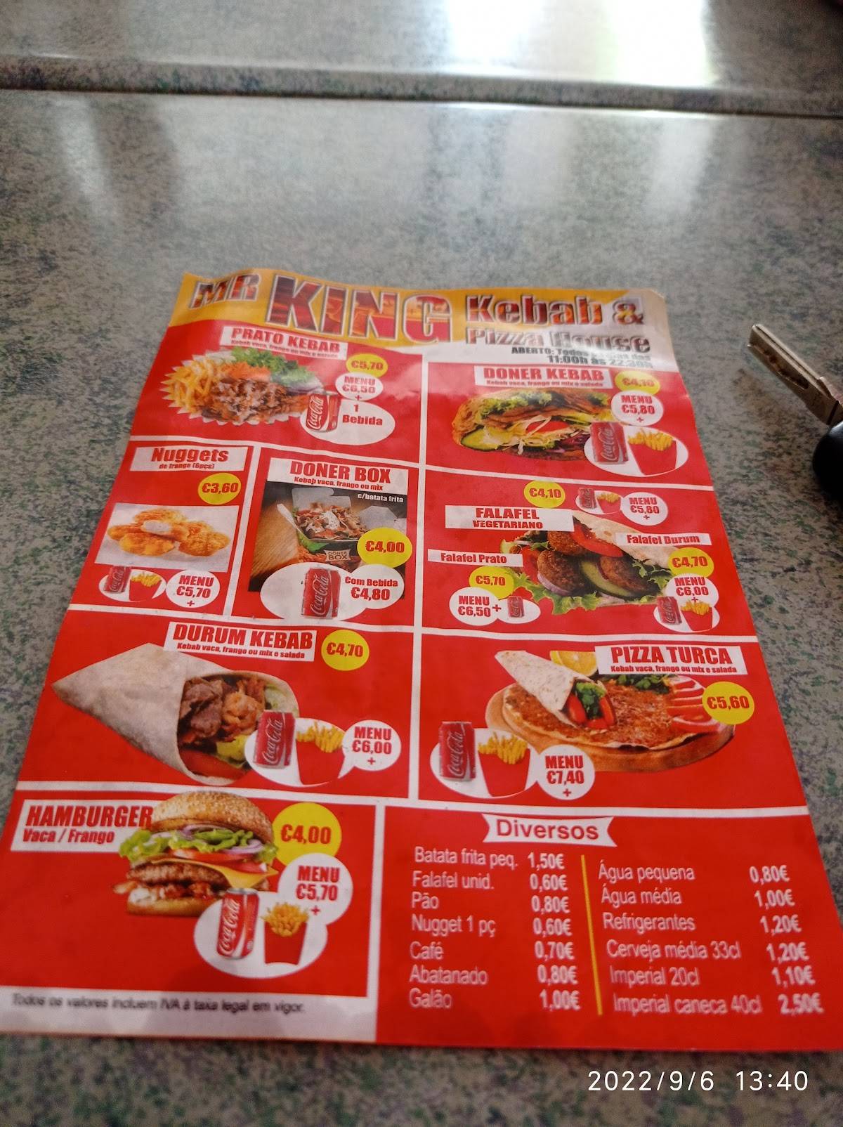 Menu em Mr King kebab pizza house restaurante, Tondela