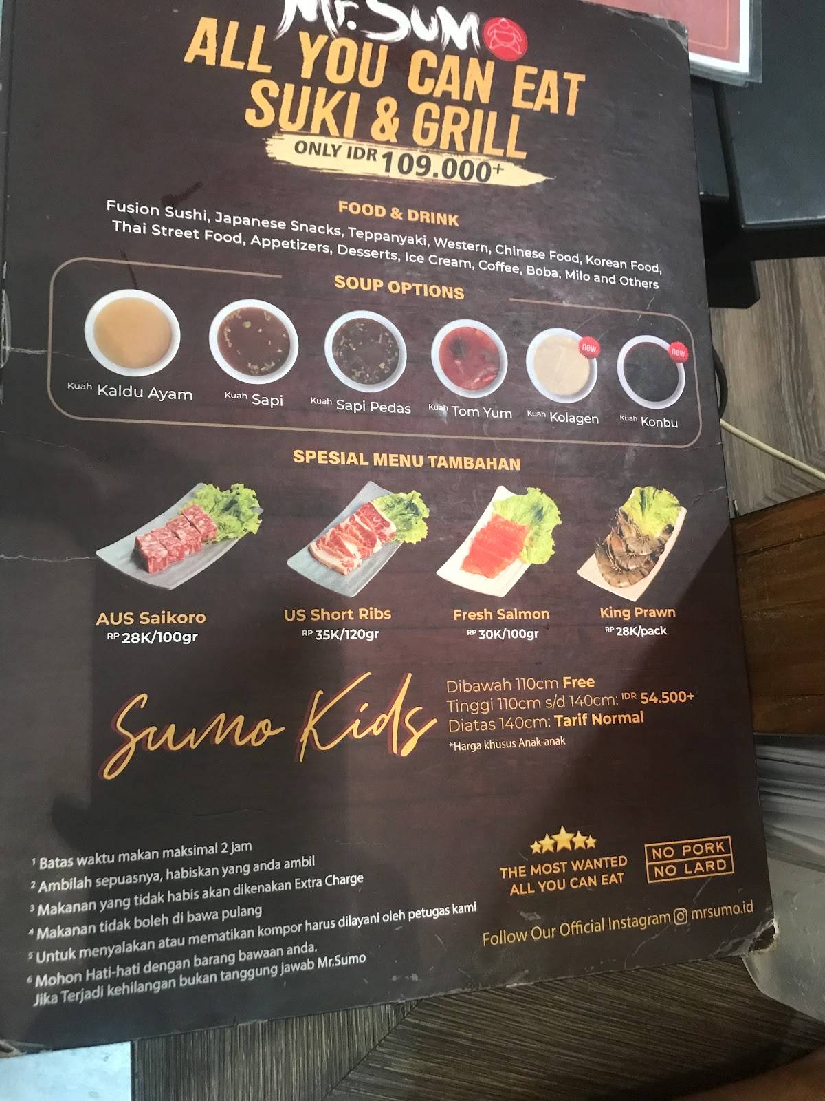 Carta del restaurante Mr. Sumo - Merr, Surabaya