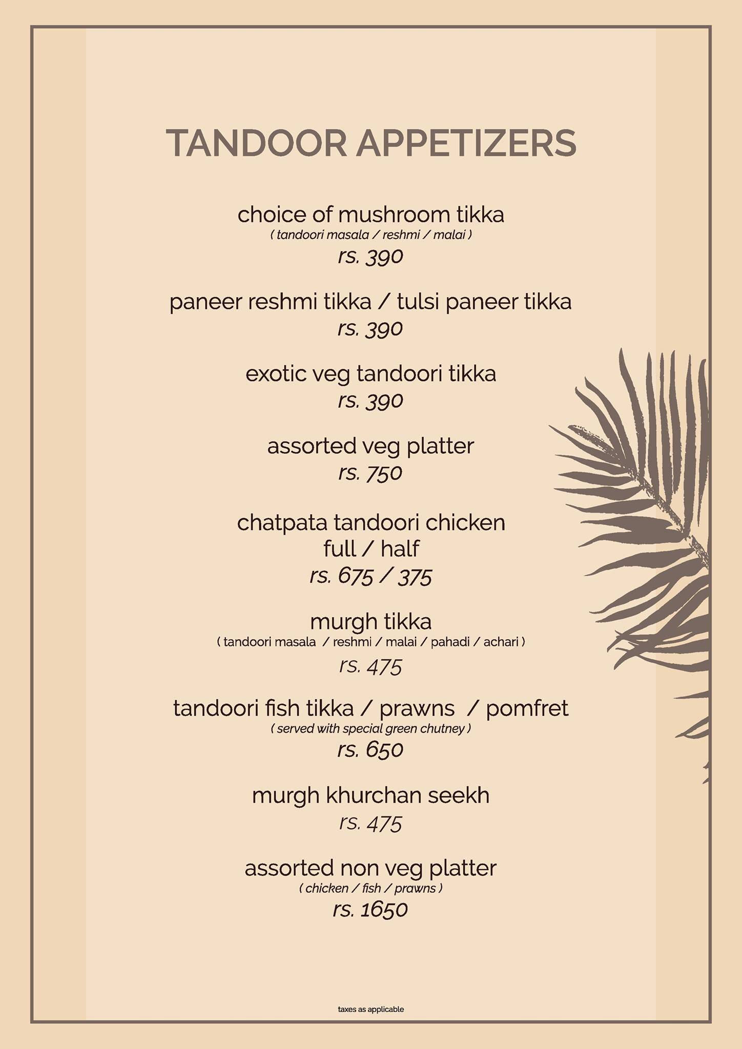 Menu at Bayview Cafe, Mumbai