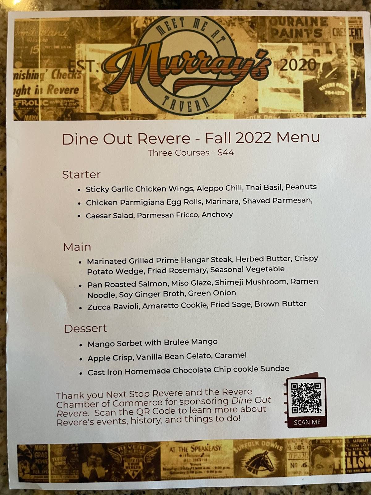 Menu at Murray's Tavern pub & bar, Revere