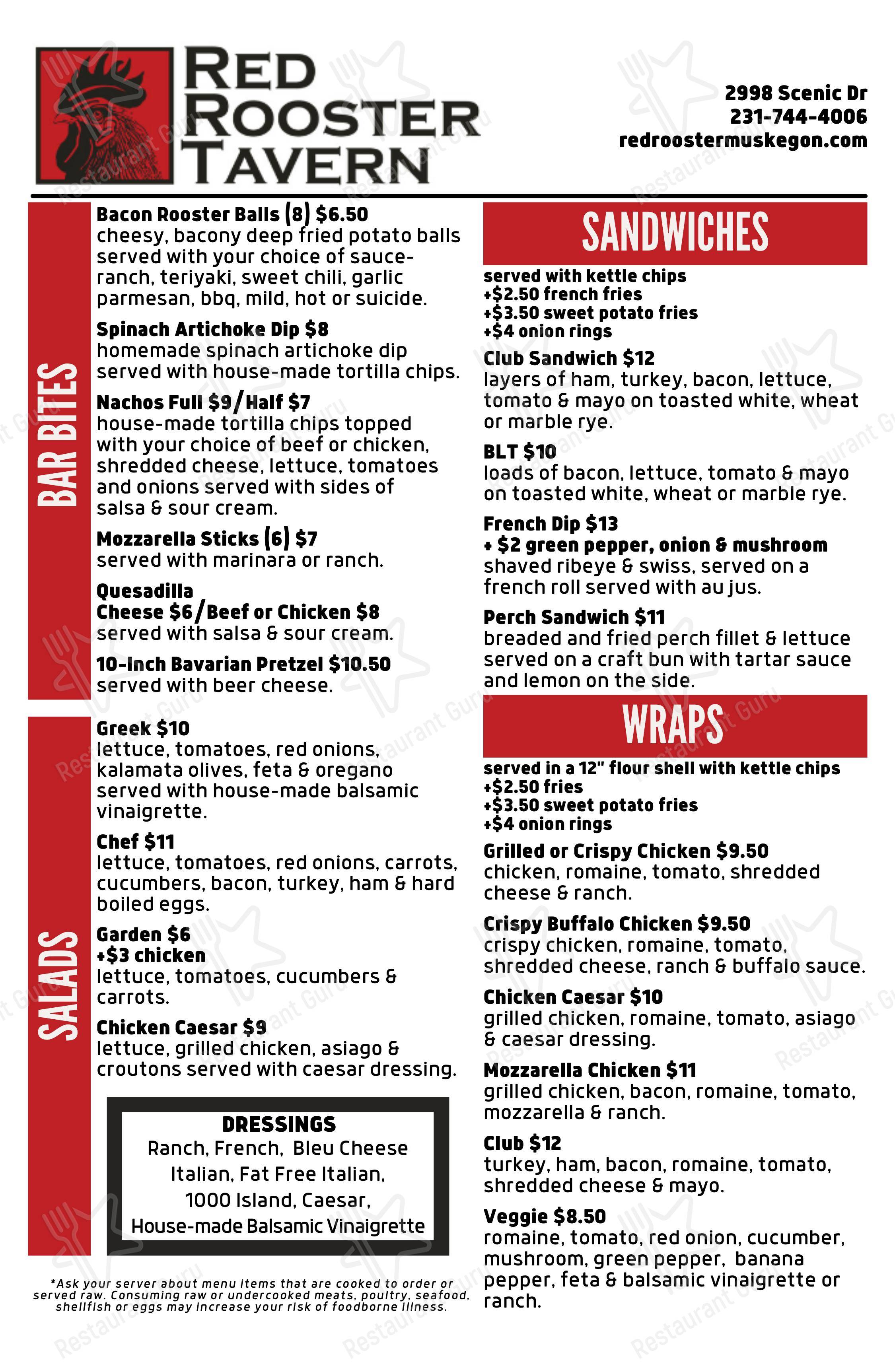 Menu at Red Rooster Tavern pub & bar, Muskegon