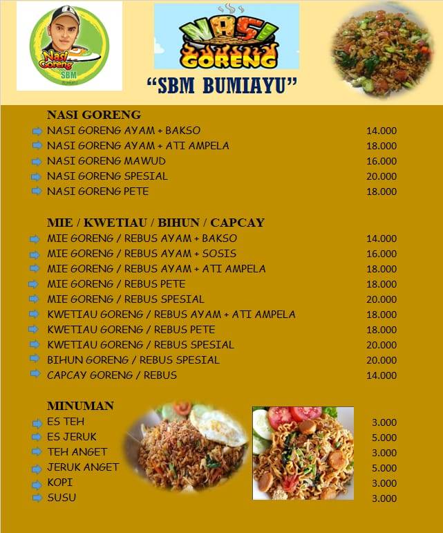 Menu at NASGOR SBM Mas Kher restaurant, Indonesia