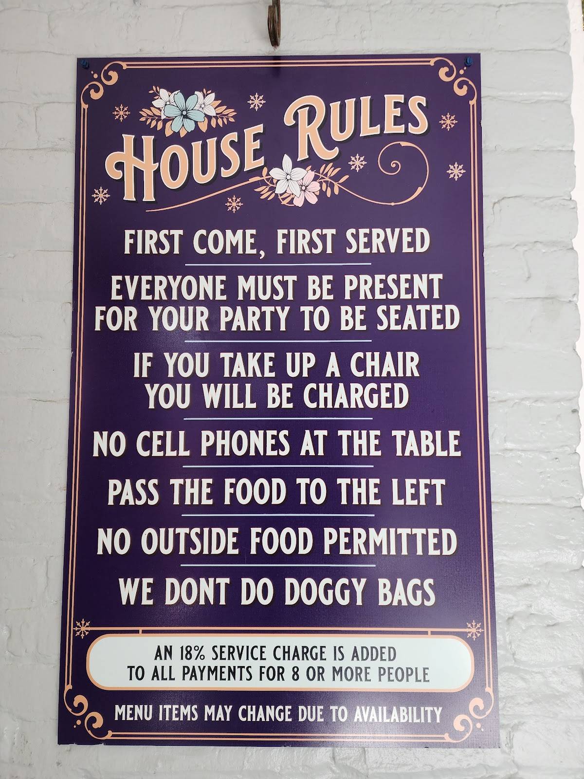 Menu at Monell's restaurant, Nashville, 6th Ave N