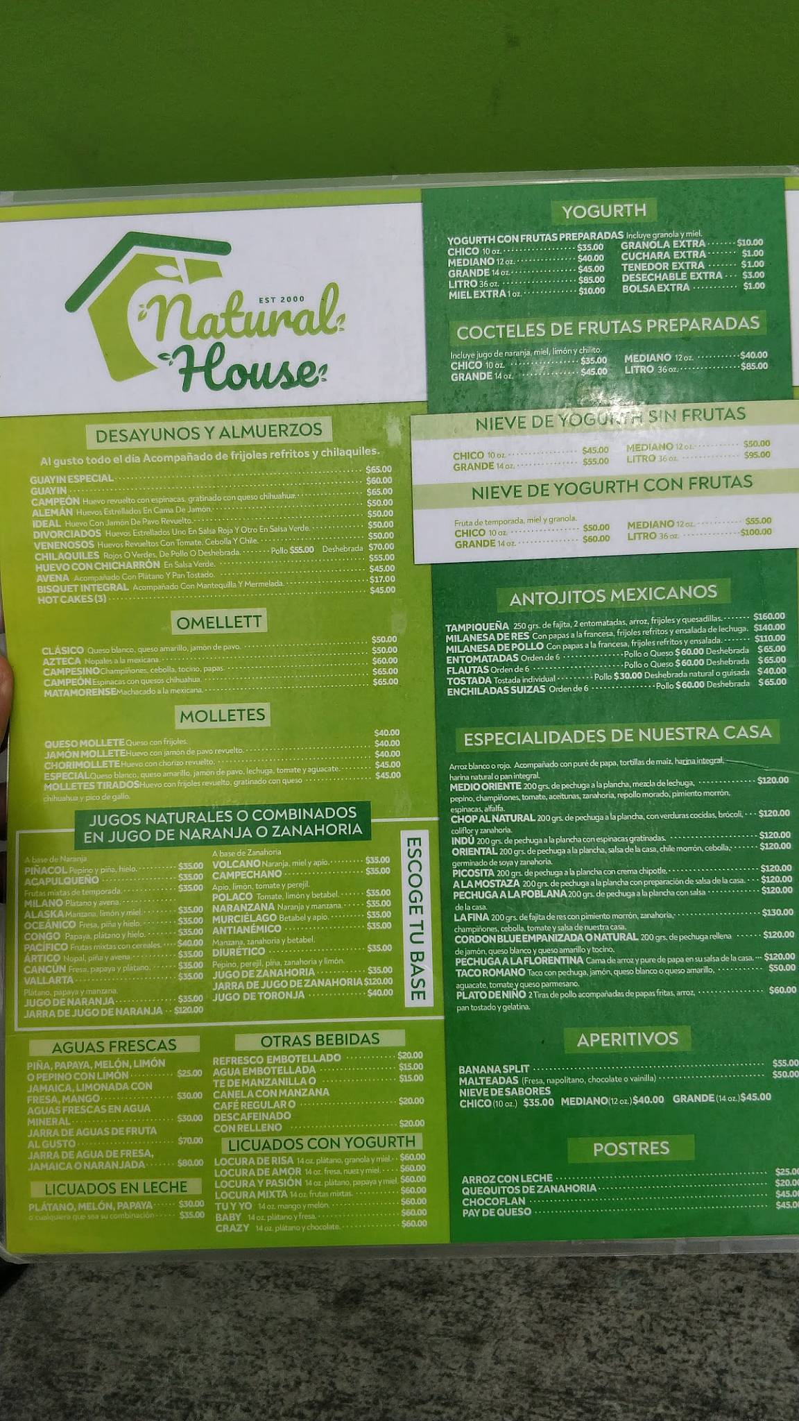 Carta del restaurante Natural House, Matamoros, Av Gral Carlos Salazar 3