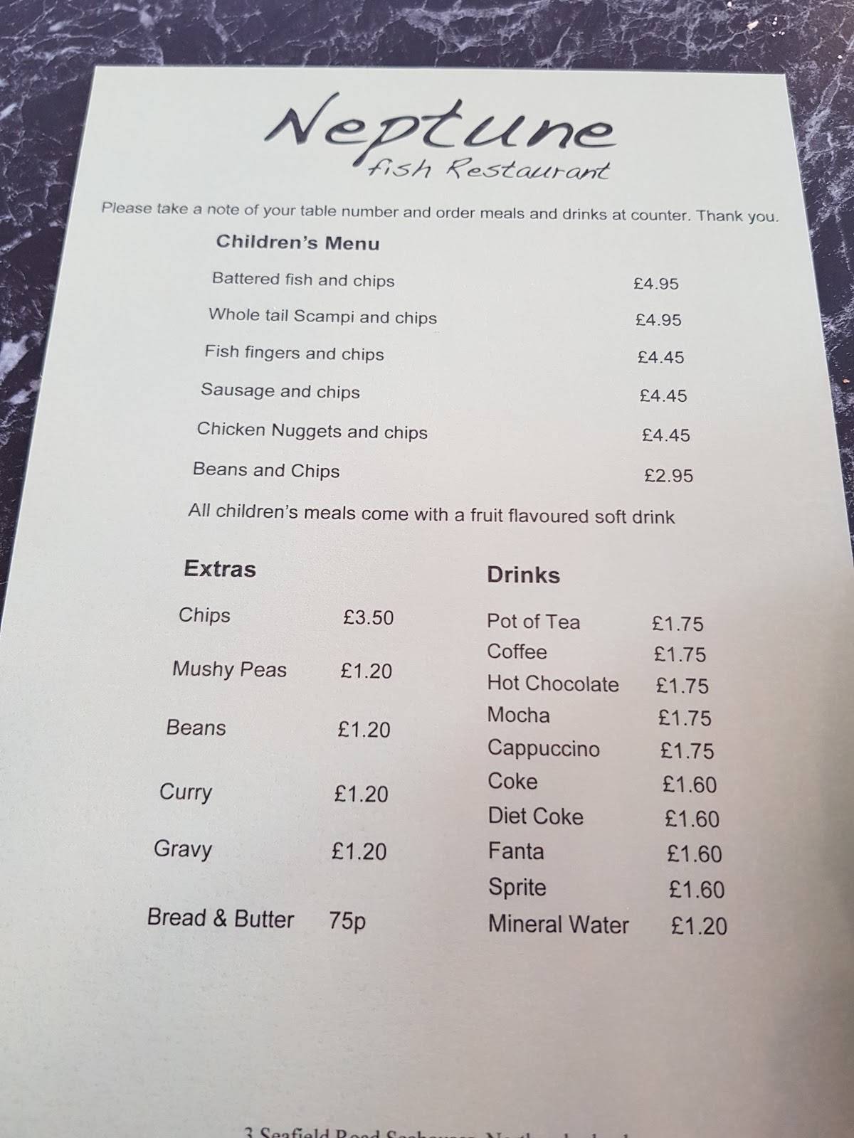 Menu at Neptune Fish Restaurant, Seahouses