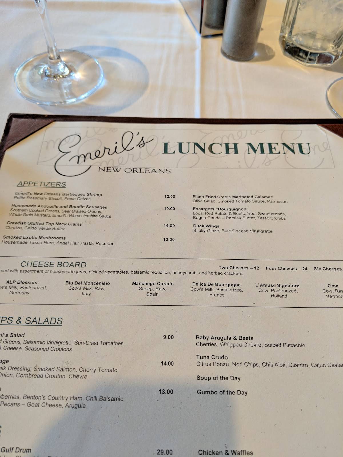 Menu at Emeril's restaurant, New Orleans