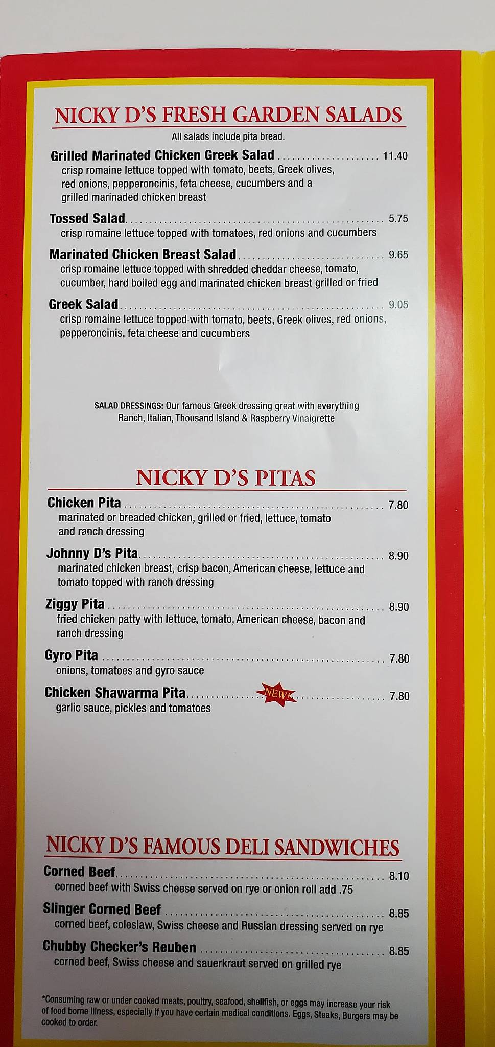 Menu at Nicky D's Burgerz restaurant, Port Huron