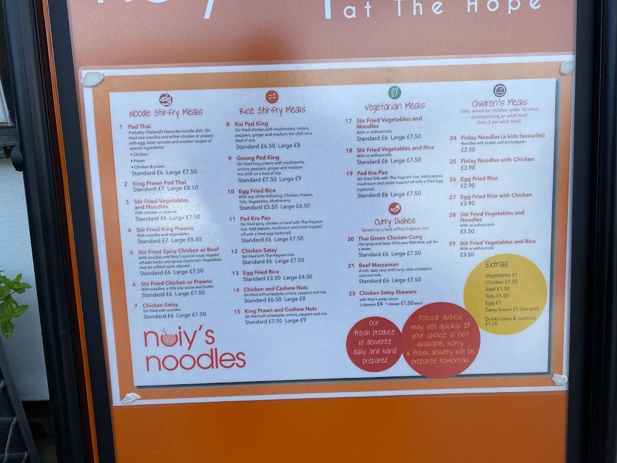 Menu at Noiy's Noodles at The Hope. restaurant, Hythe, 82 Stade St