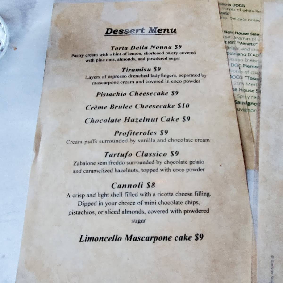 Menu at Nonna Luisa Ristorante restaurant, Anacortes