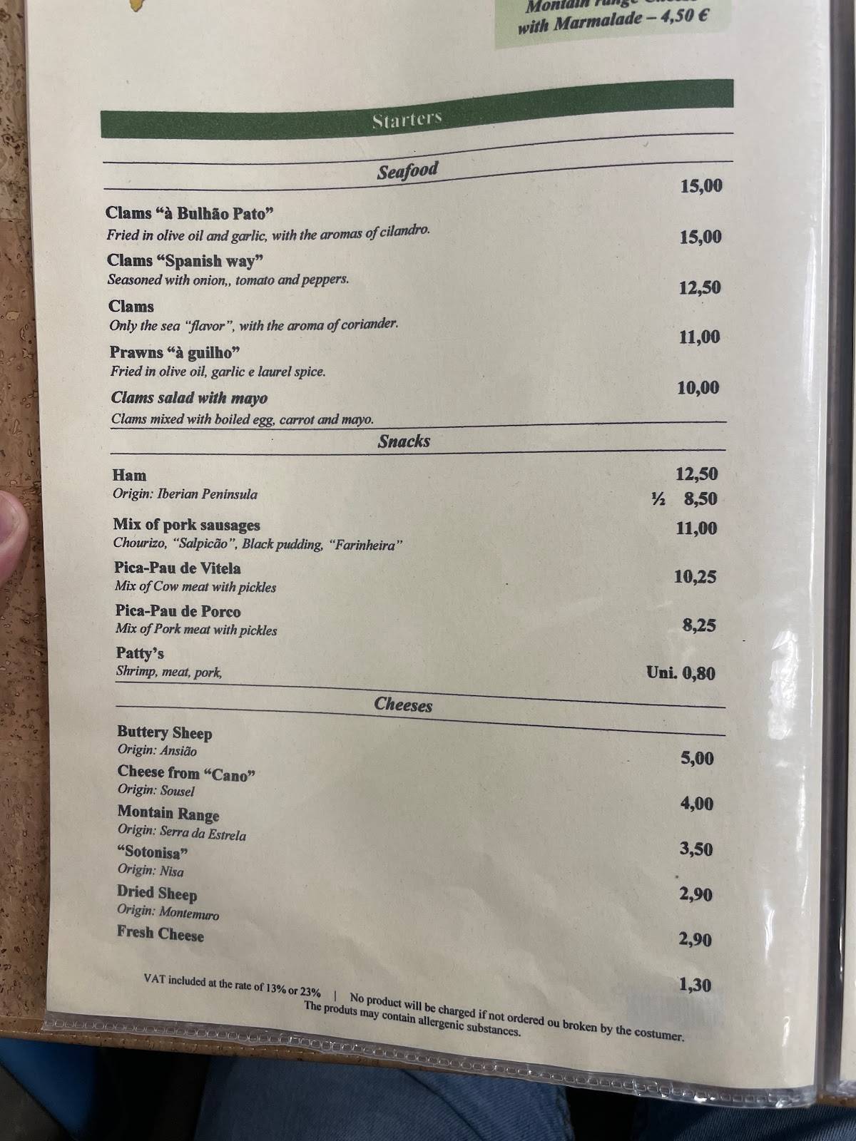 Menu em O Cacho Dourado restaurante, Lisboa