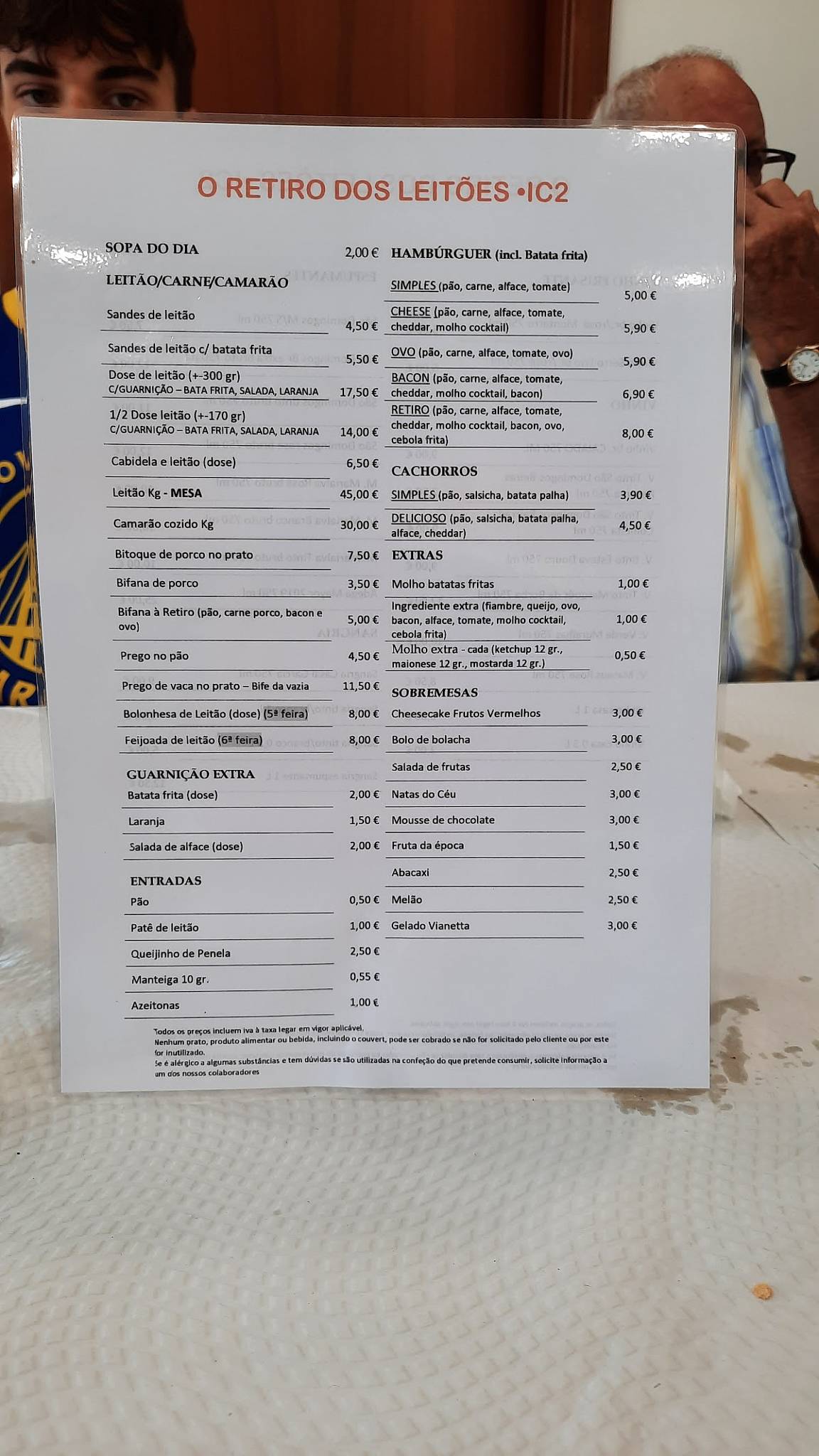 Menu em O Retiro dos Leitões - IC2 restaurante, Pampilhosa do Botão