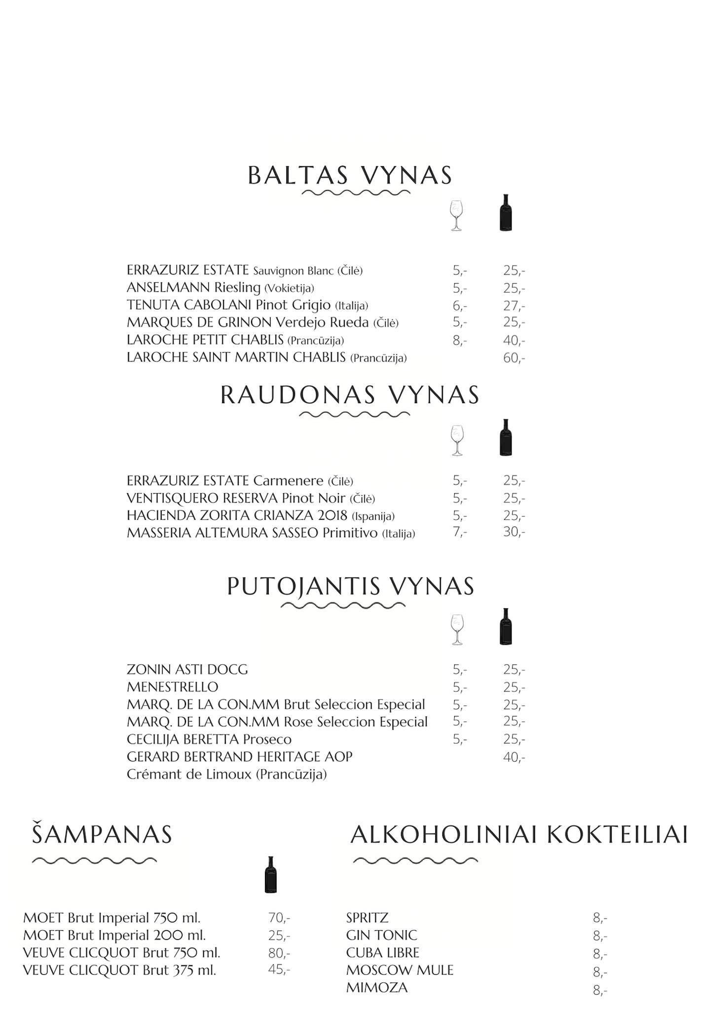 Menu at OKATA restaurant, Kaunas