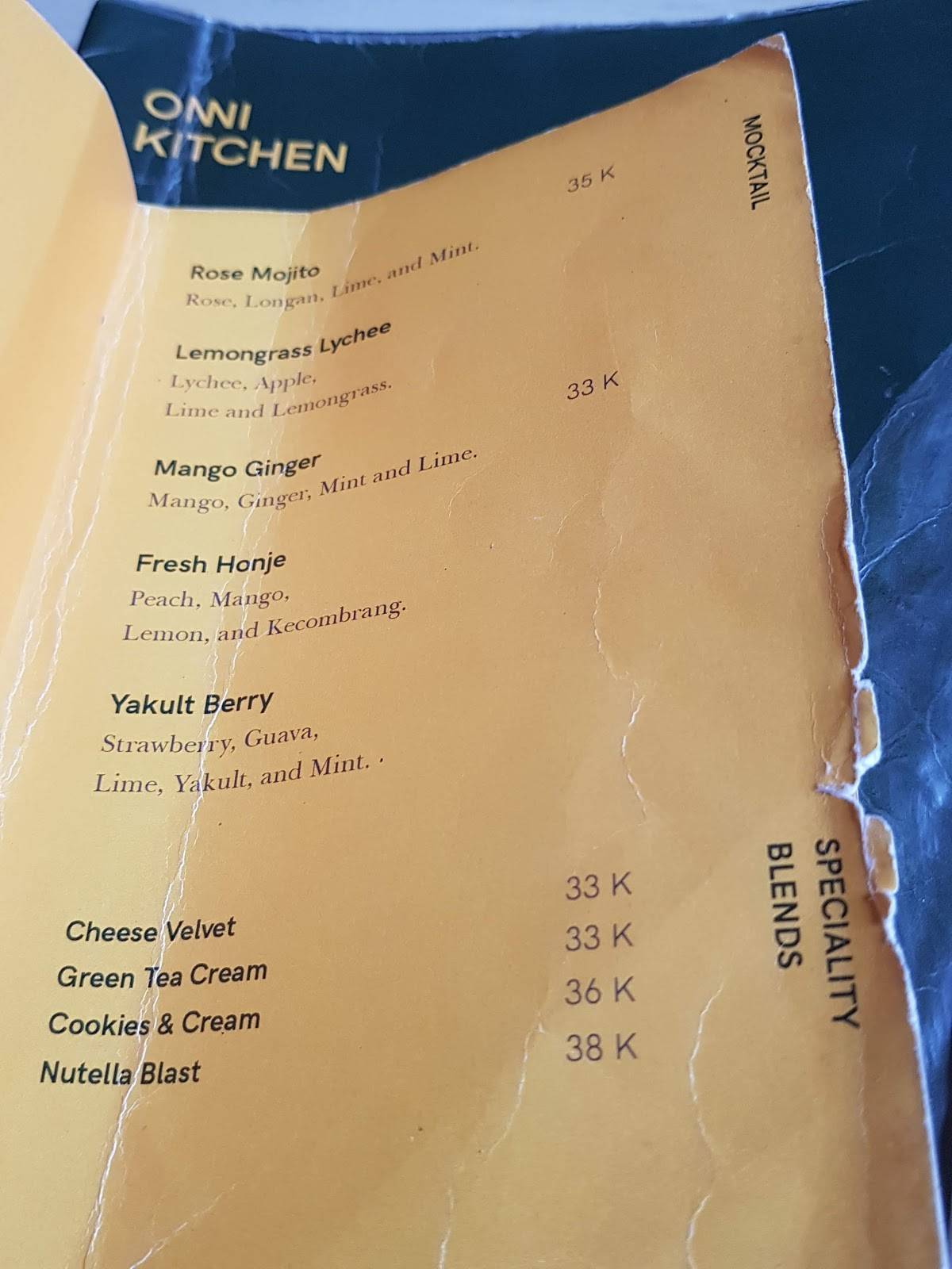 Menu at ONNI House Jakarta restaurant, West Jakarta