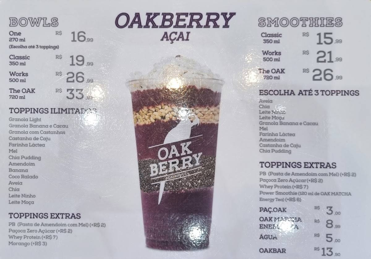 Menu em Oakberry Açaí - Rua das Pedras, Búzios - RJ restaurante ...