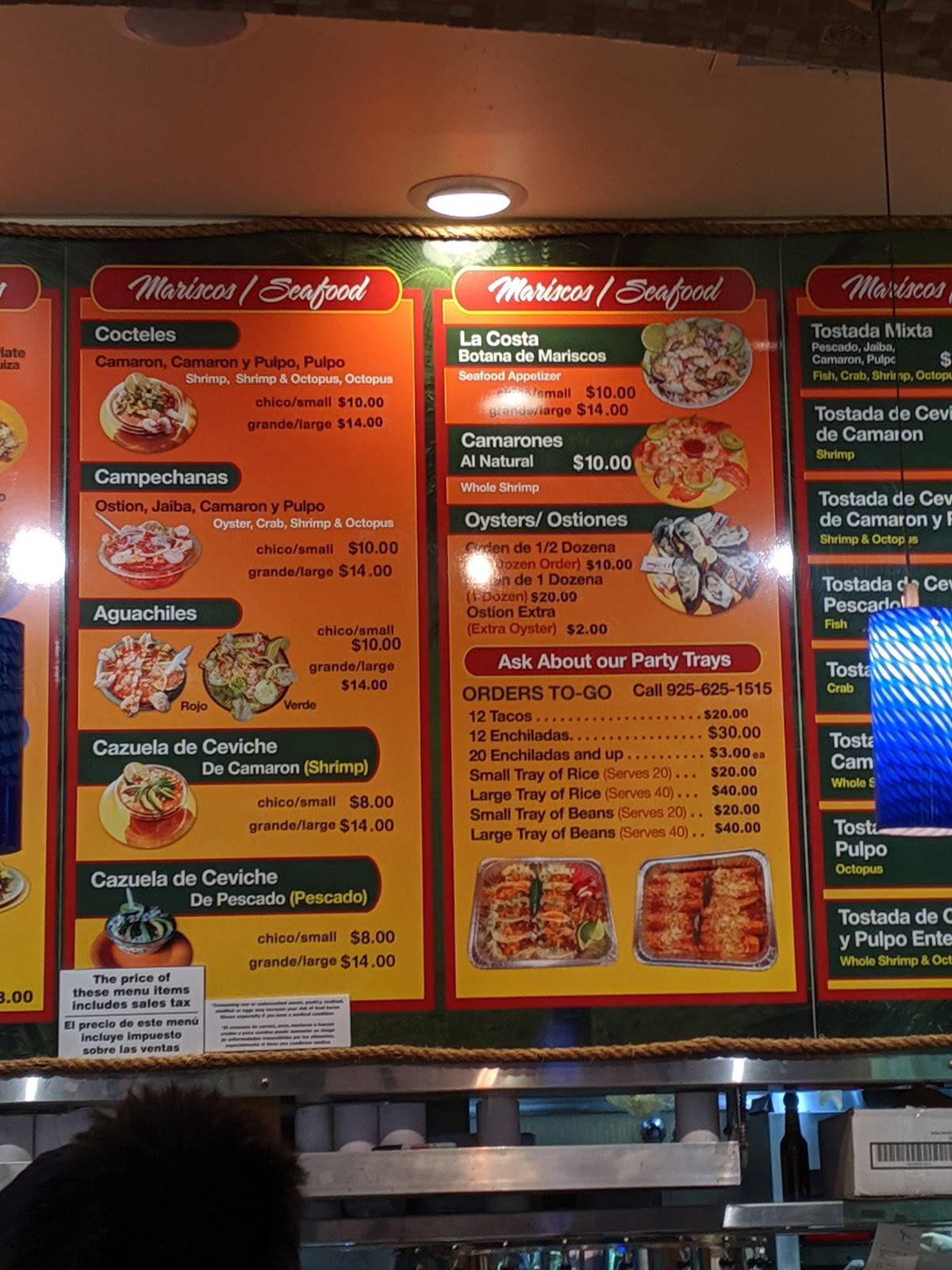 Menu at La Costa restaurant, Oakley