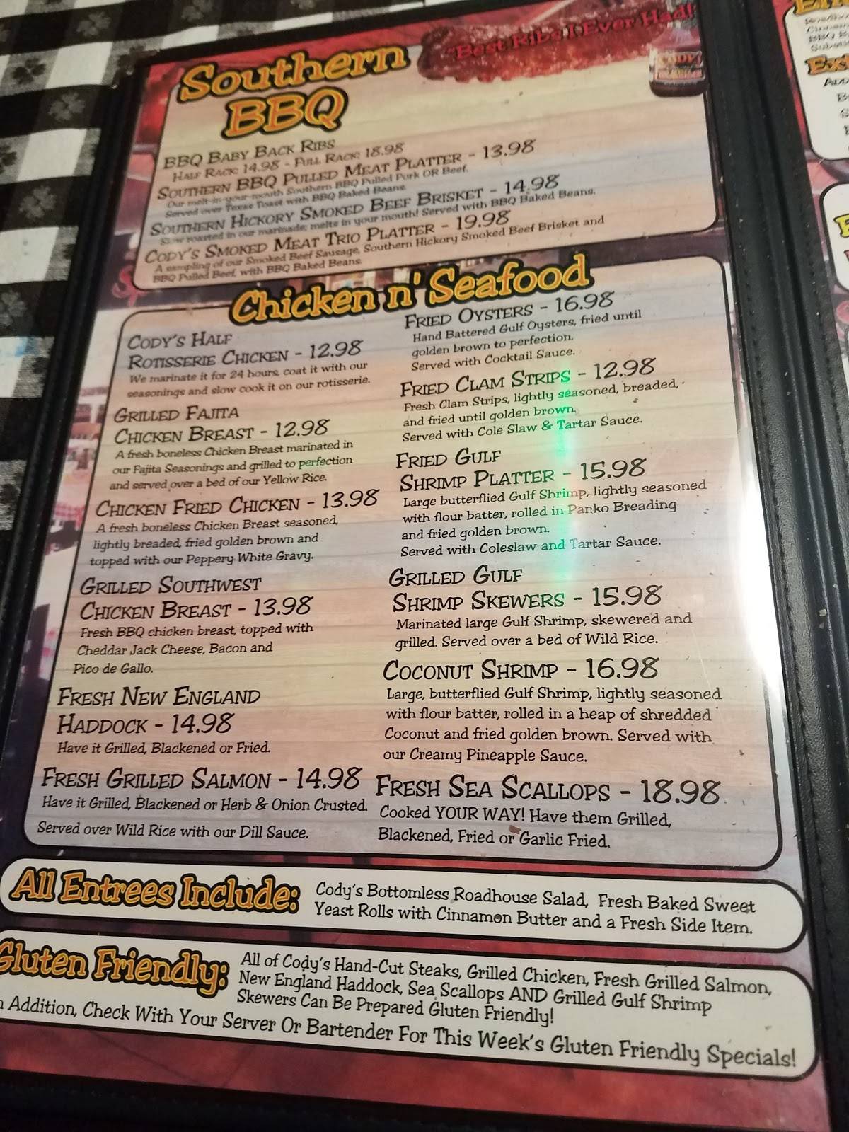 Menu at Cody's Original Roadhouse - Ocala, FL restaurant, Ocala, SW ...