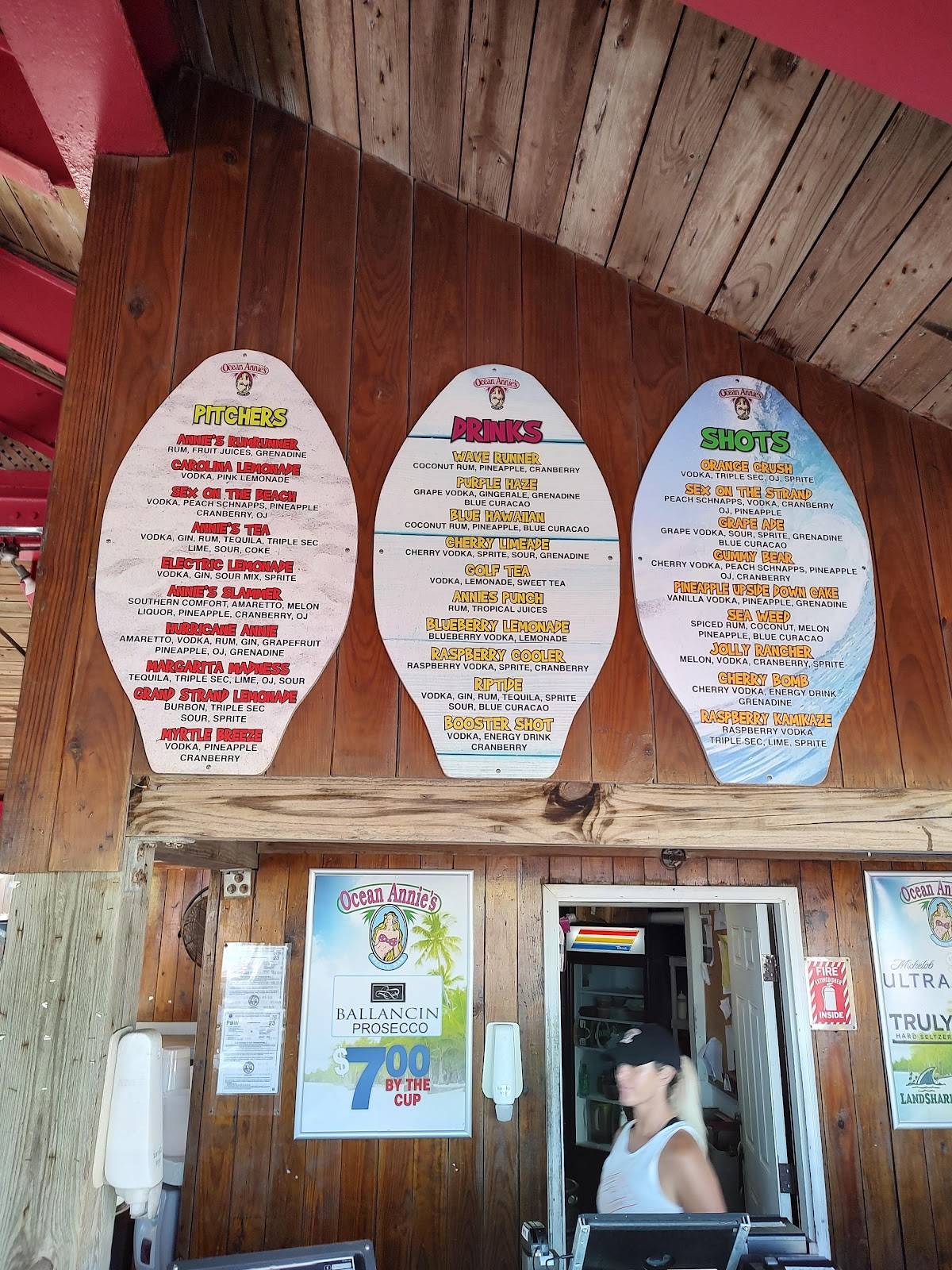 Menu at Ocean Annie's Beach Bar, Myrtle Beach