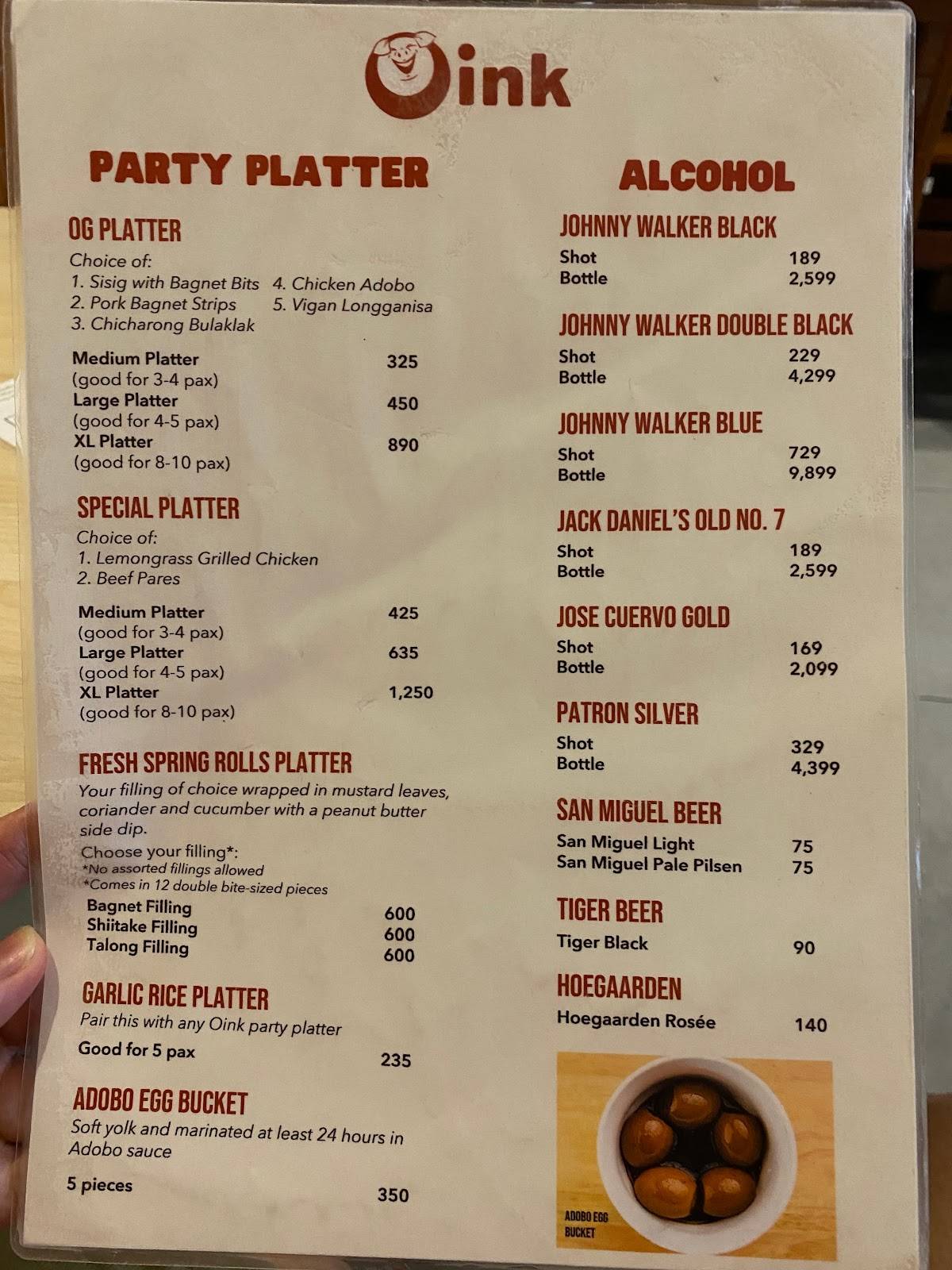Menu at Oink at Rockwell Sheridan restaurant, Mandaluyong