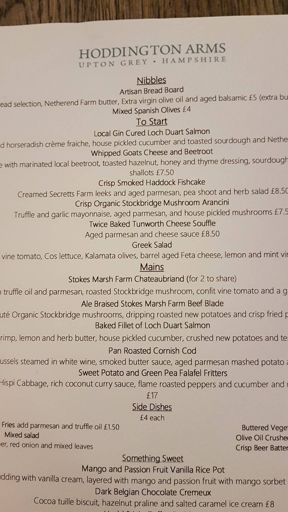 Menu at The Hoddington Arms pub & bar, Old Basing