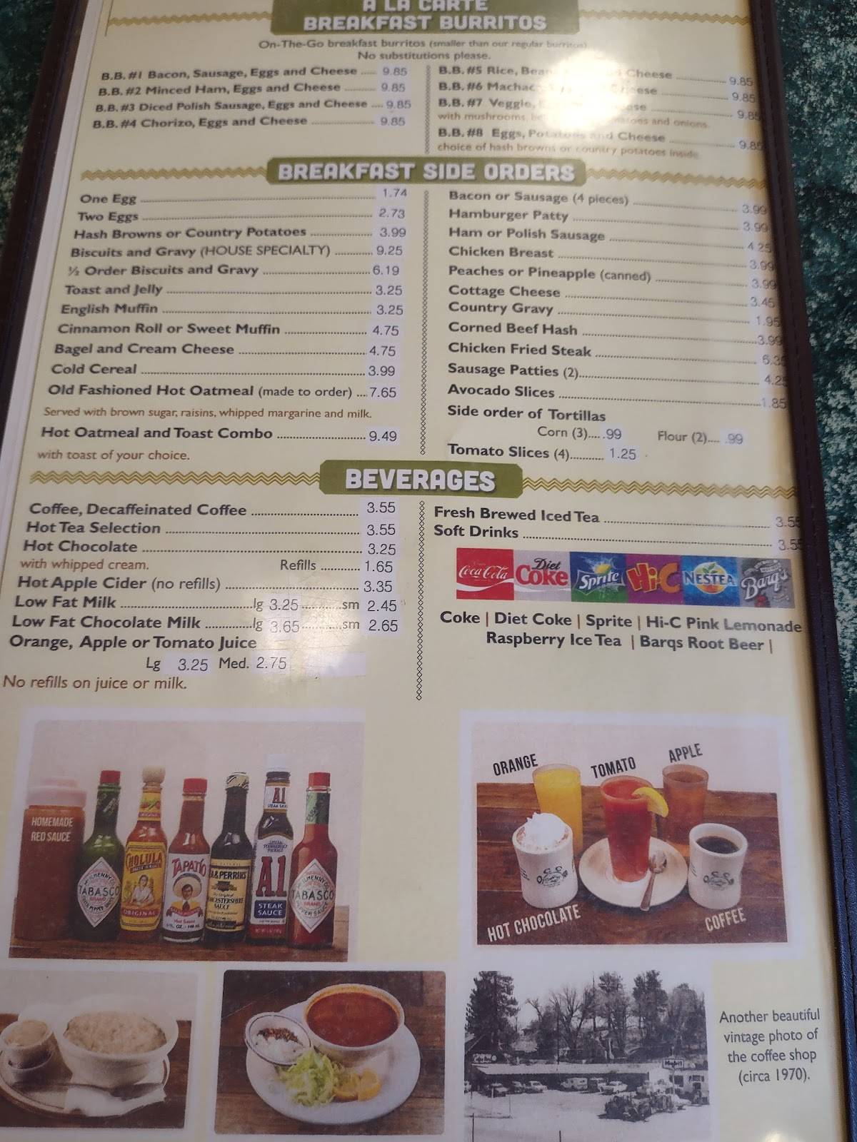Menu at Old Country Coffee Shop restaurant, Running Springs
