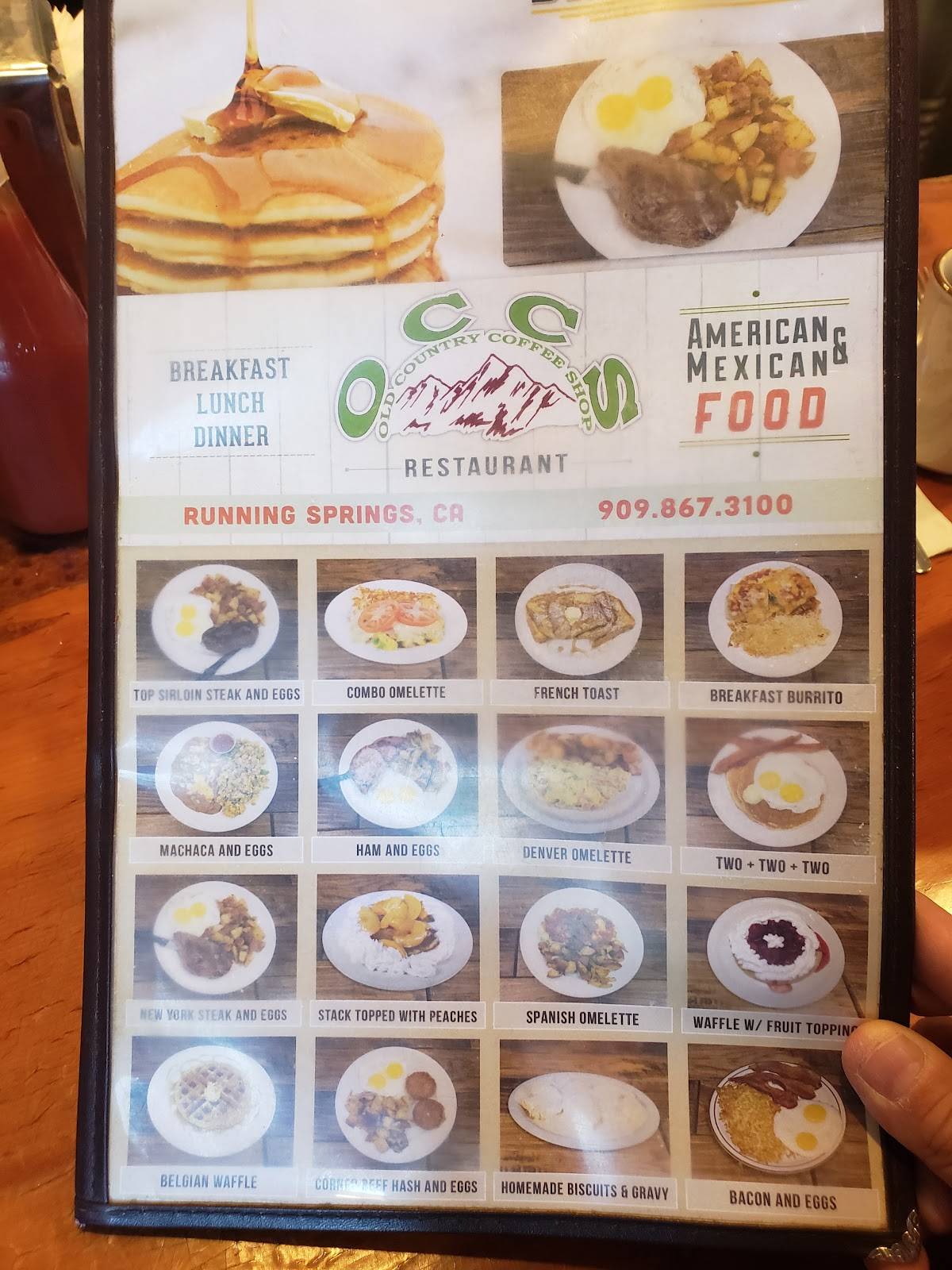 Menu at Old Country Coffee Shop restaurant, Running Springs