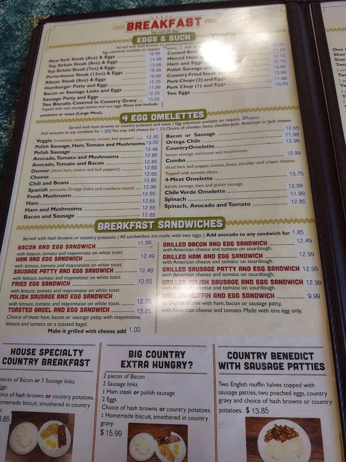 Menu at Old Country Coffee Shop restaurant, Running Springs