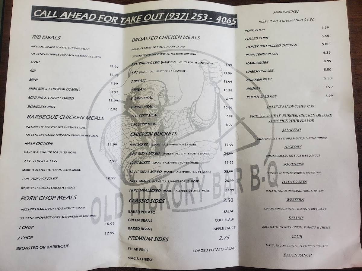 Menu at Old Hickory Bar-B-Q Carryout, Dayton, 241 Woodman Dr