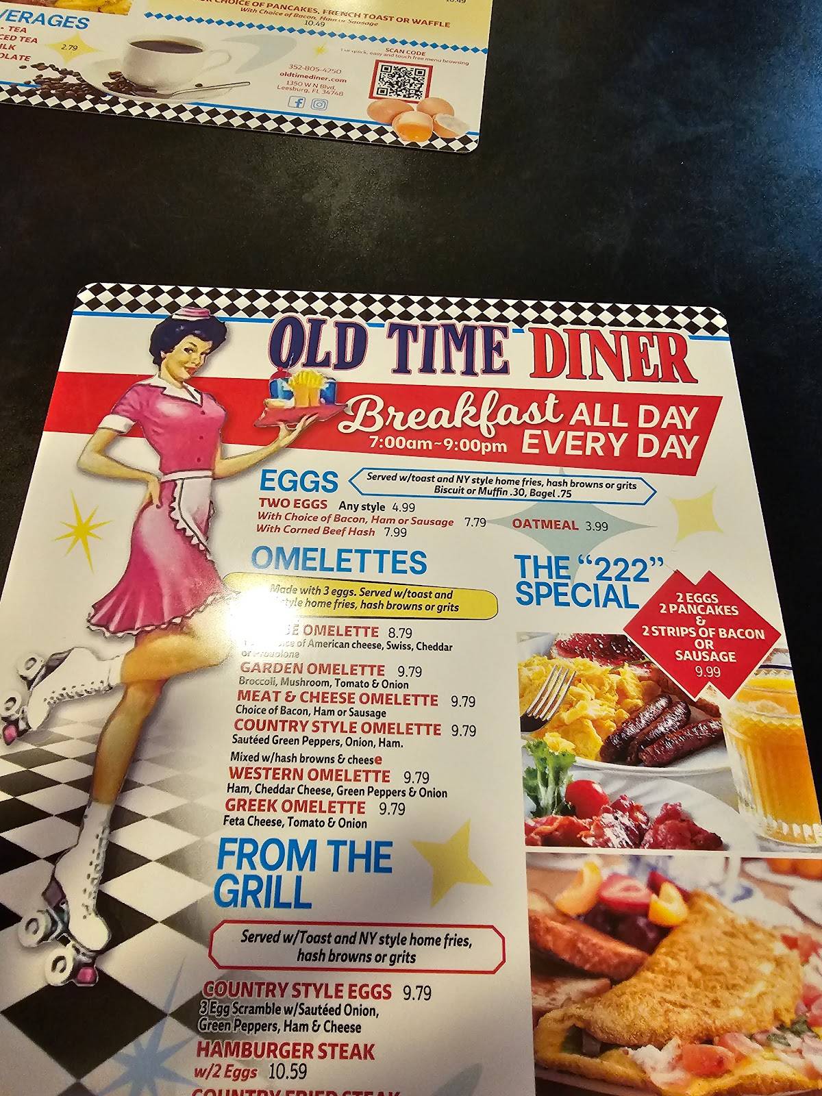 Menu at Old Time Diner restaurant, Leesburg