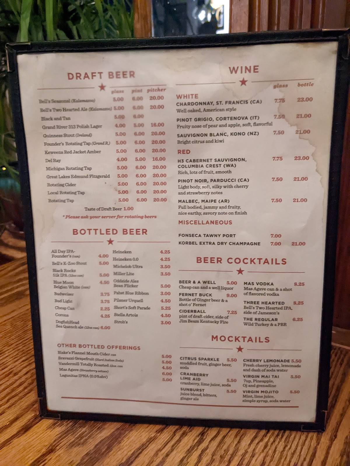 Menu at Old Town Tavern pub & bar, Ann Arbor