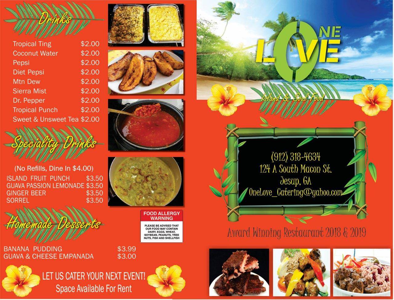 Menu at One Love Island and Soul Food Restaurant, Jesup