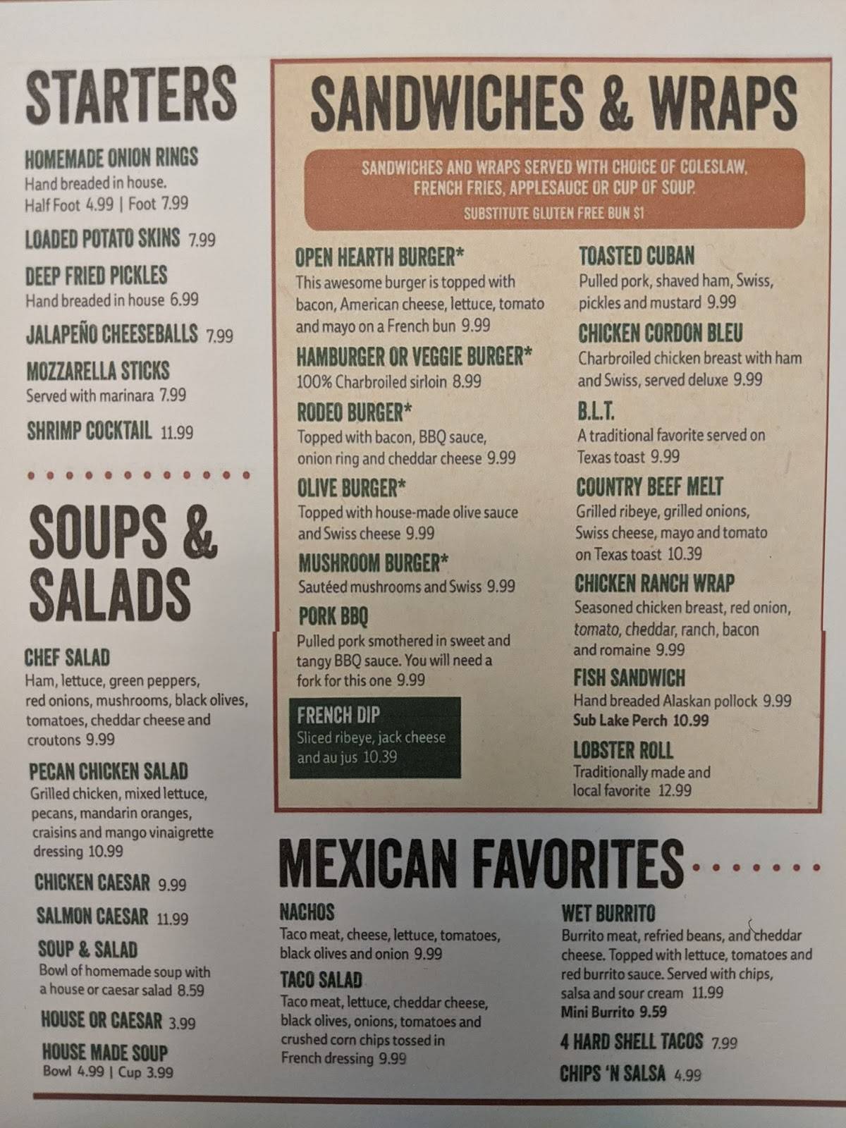 Menu at Open Hearth Grille & Bar, Hart