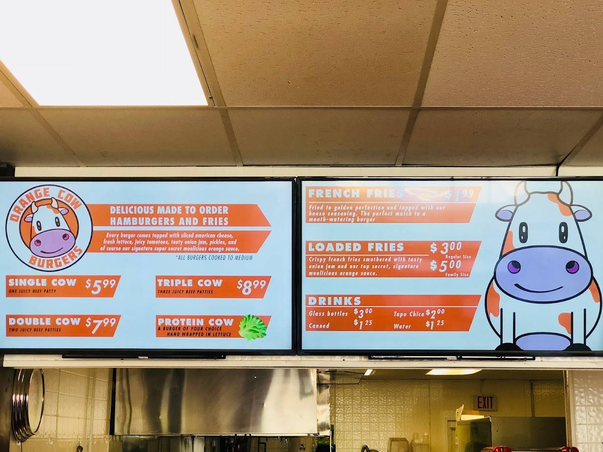 Menu at Orange Cow Burgers restaurant, El Paso