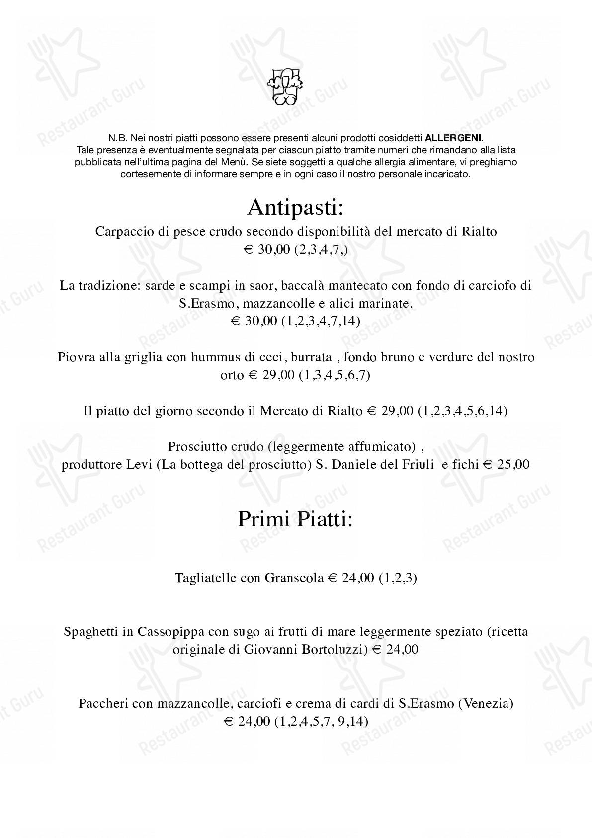 Menu at Osteria Anice Stellato restaurant, Venice, Fondamenta de la Sensa