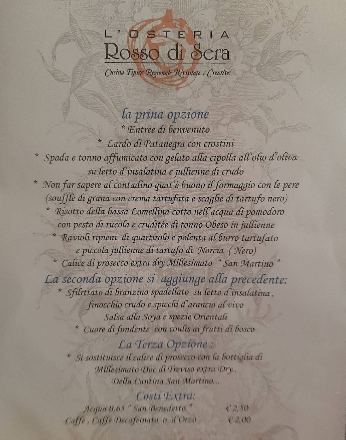 Menu da Osteria Rosso di Sera ristorante, Bernareggio