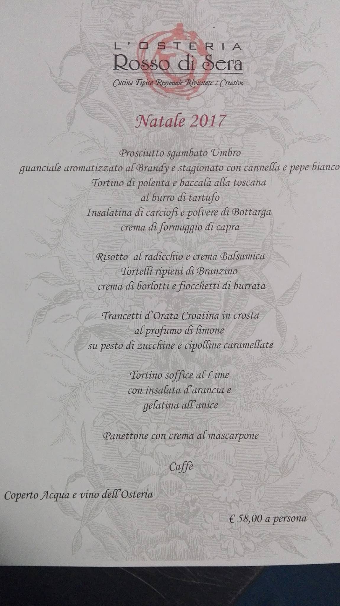 Menu da Osteria Rosso di Sera ristorante, Bernareggio