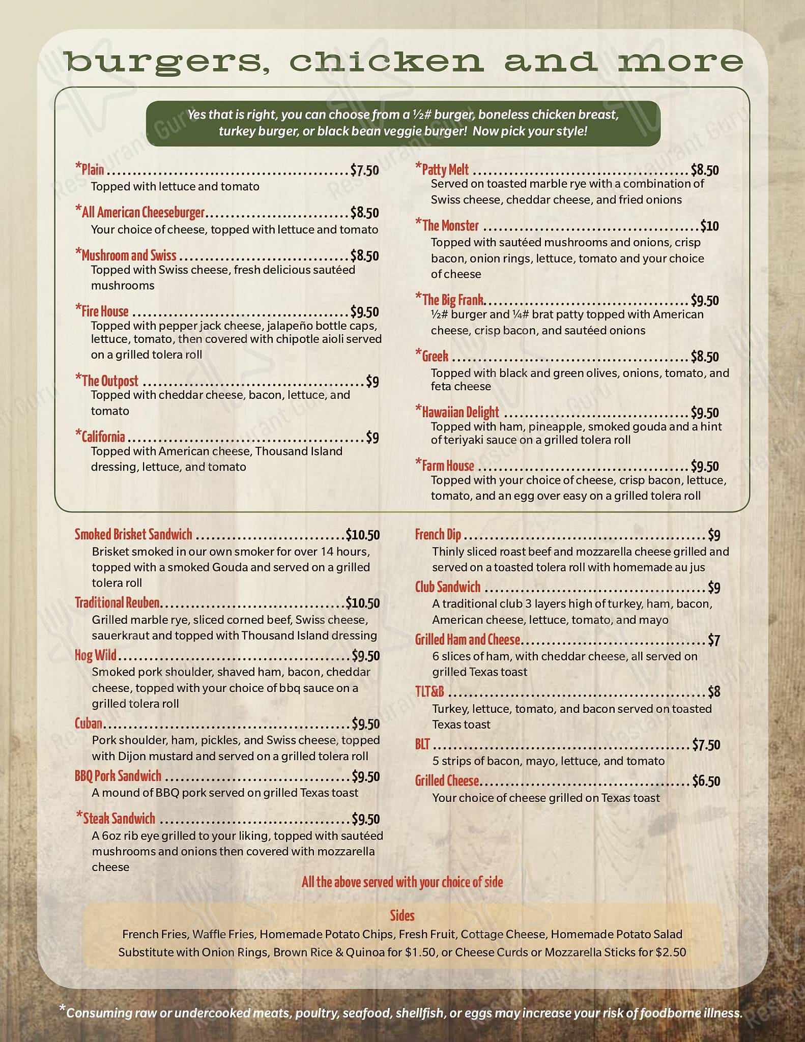 Menu at The Outpost pub & bar, Sherwood