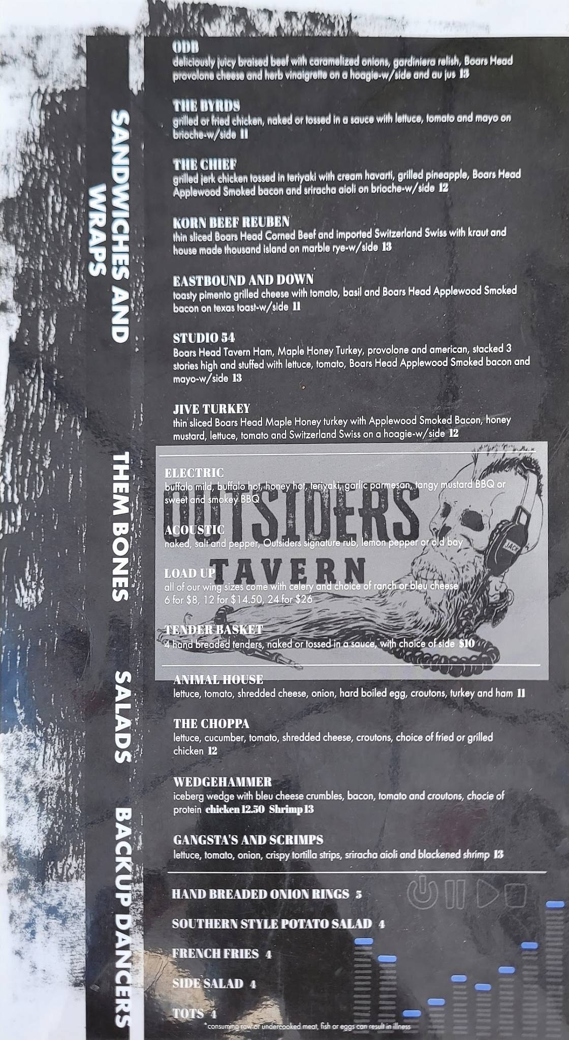 Menu at Outsiders Tavern restaurant, Rock Hill