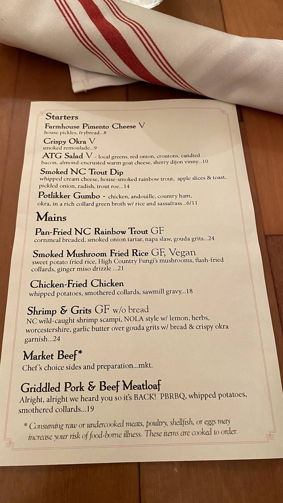 Menu at Over Yonder Restaurant, Valle Crucis, NC-194