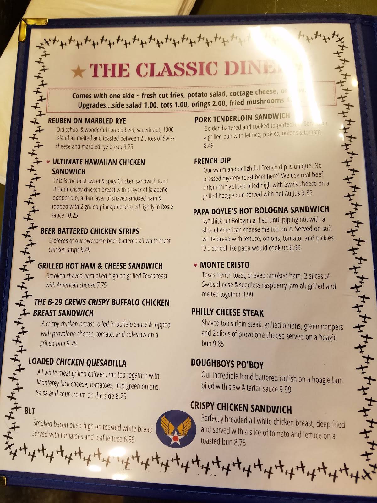Menu at Cafe B-29, Ozark