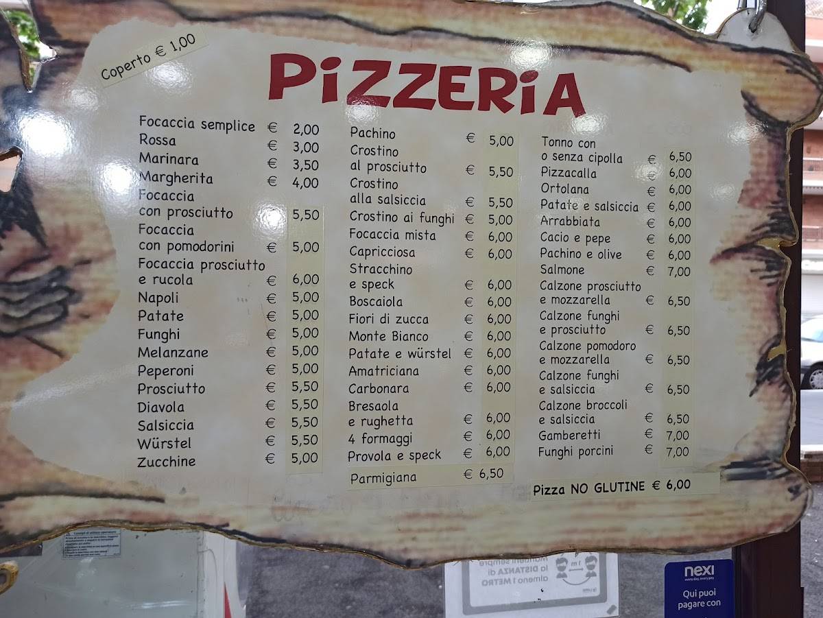 Menu at Pizzeria Monte Bianco, Rome