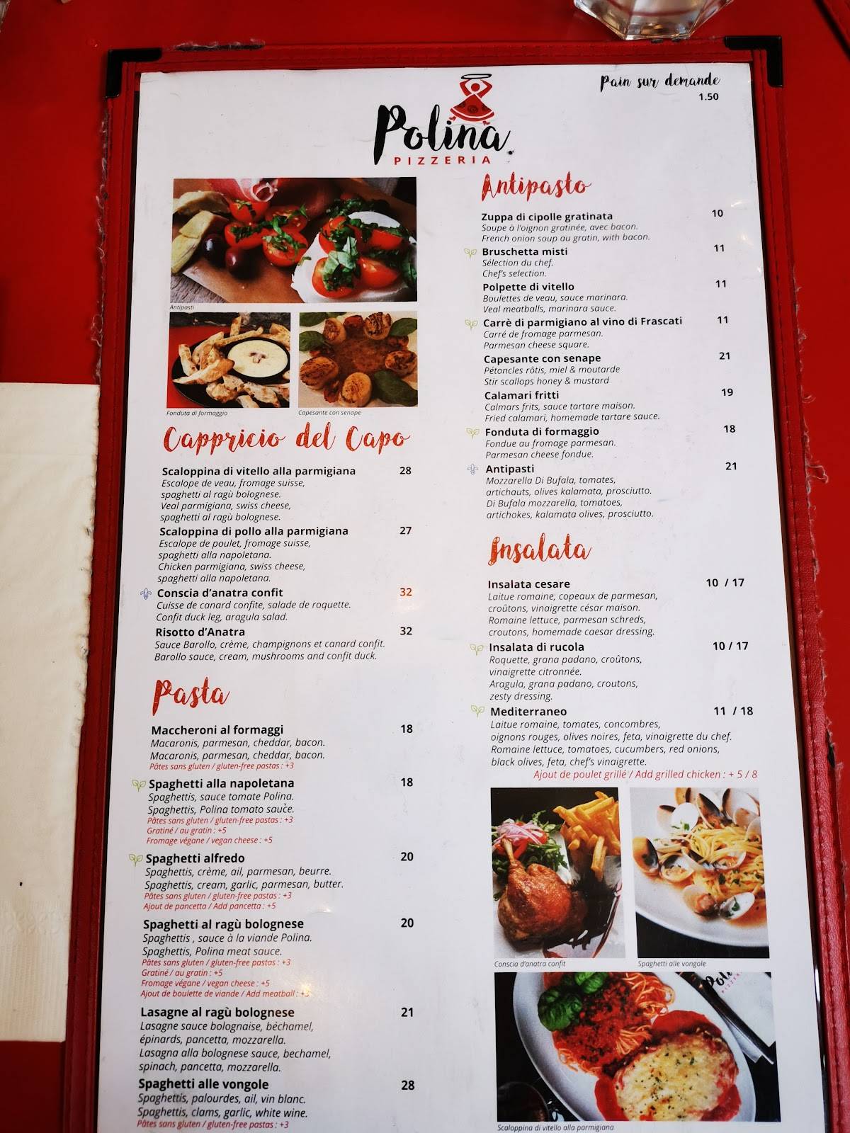 Menu at POLINA Pizzeria, Québec City