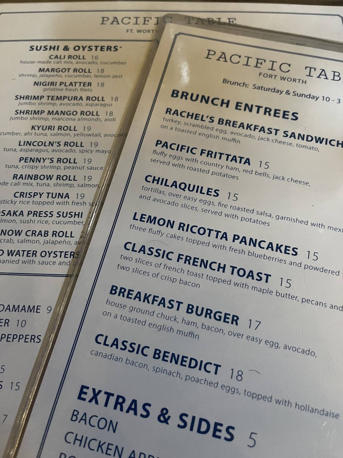 Menu at Pacific Table restaurant, Fort Worth