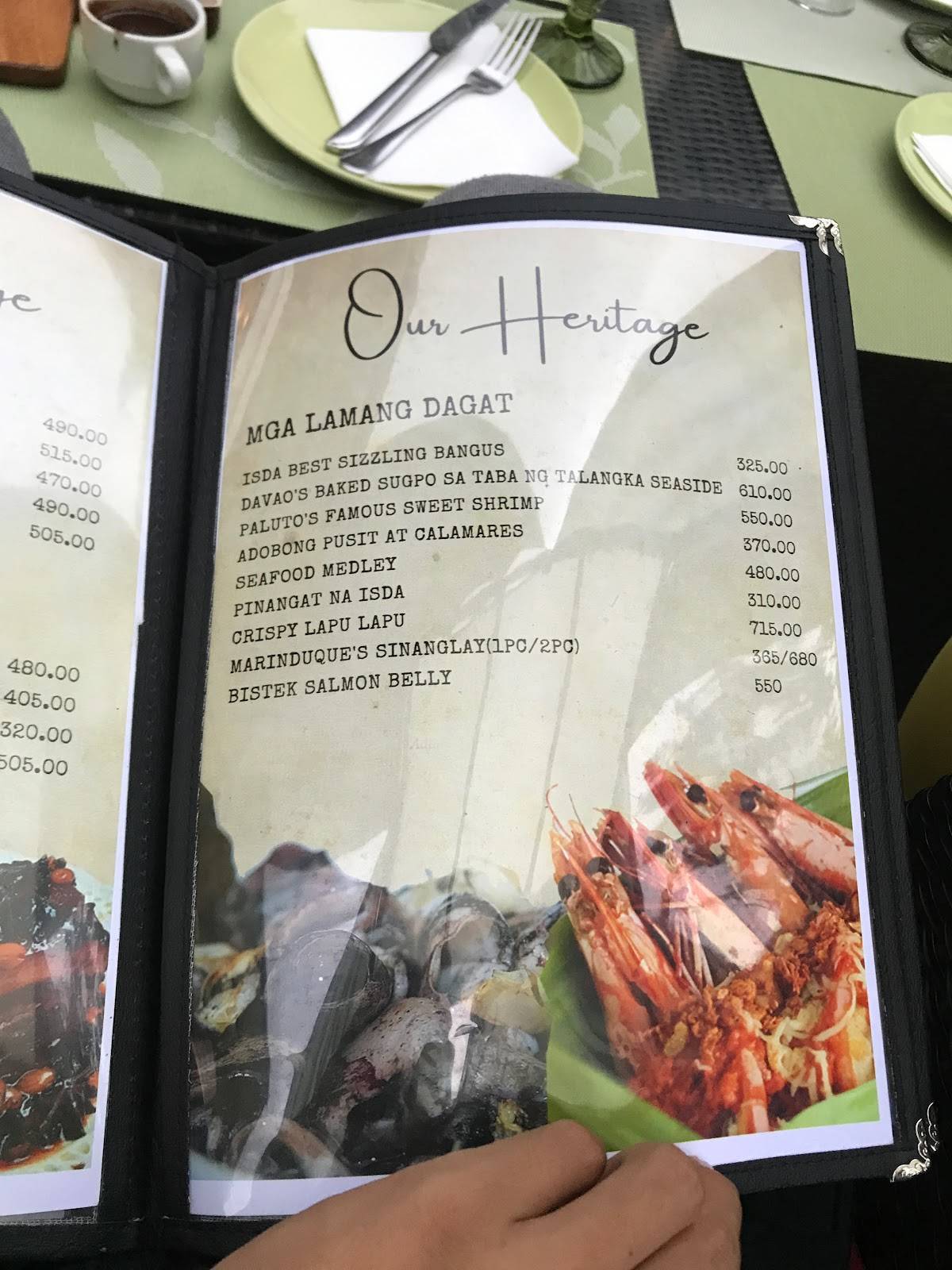 Menu at Pamana Restaurant - Tagaytay, Tagaytay
