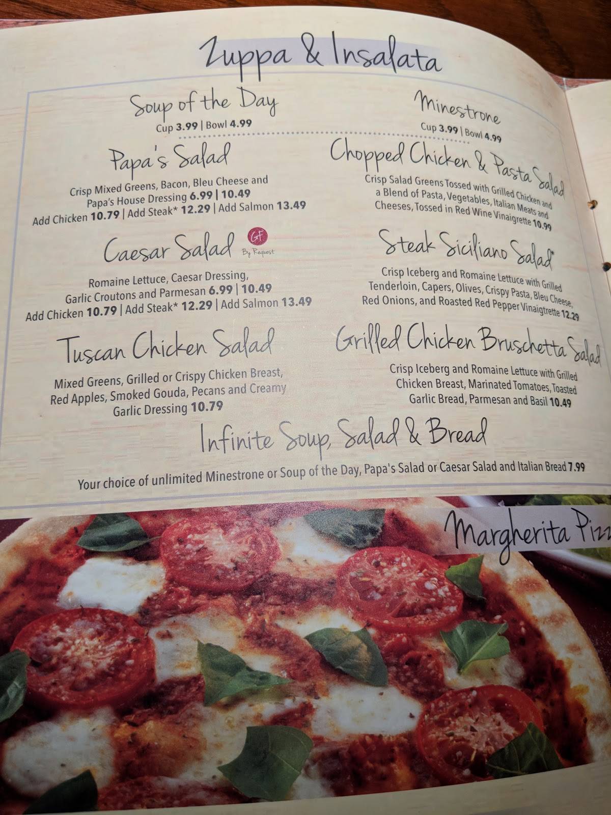Menu at Papa Vino's Italian Kitchen restaurant, Mishawaka