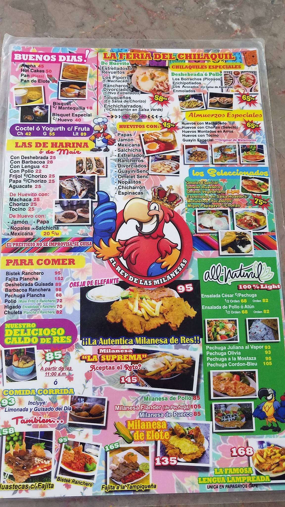 Carta de Papagayos Café, Matamoros