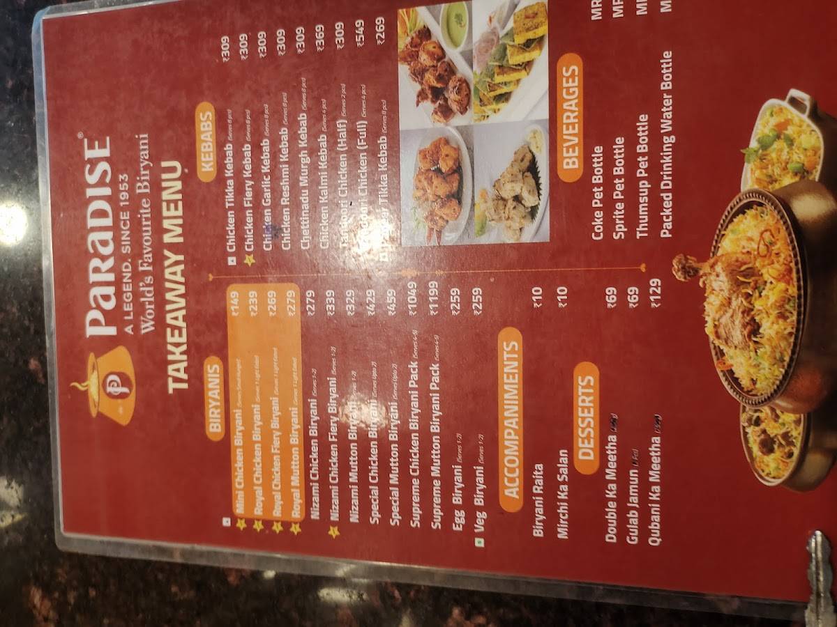 Menu at Paradise Biryani Chandrayangutta, Hyderabad